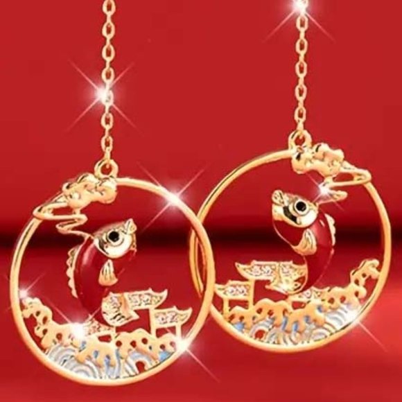 GOLDEN CHAIN SUSPENDING JUMPING RED KOI FISH | Jewelry | Japanese ...